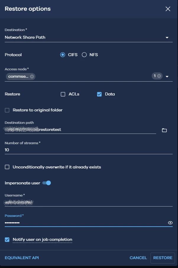 Restore from windows filesystem to NDMP server | Community