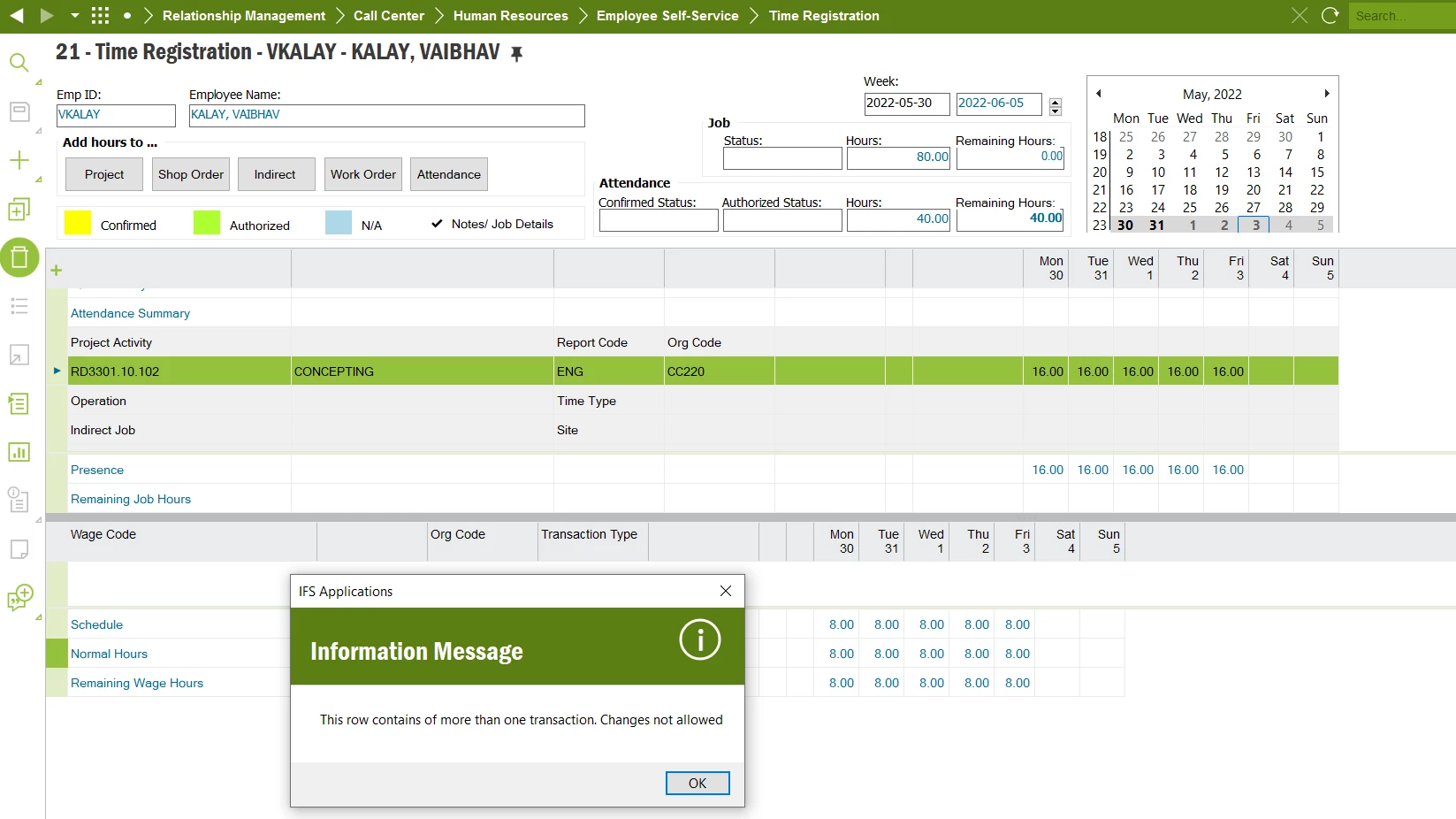 The Row Contains of more than one transaction. Changes not allowed ...