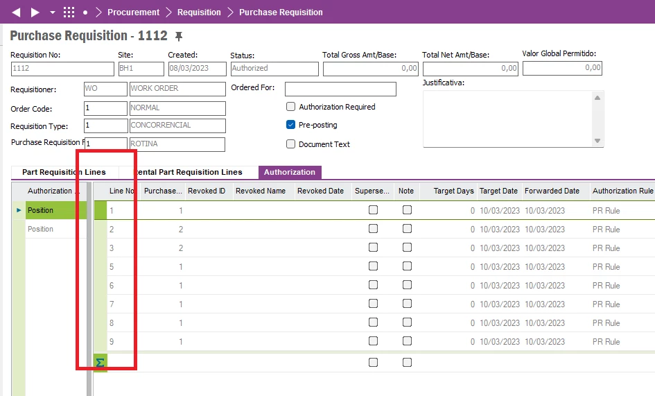 Error when trying to delete a line in Purchase Requisition: Update not allowed after Request for ...