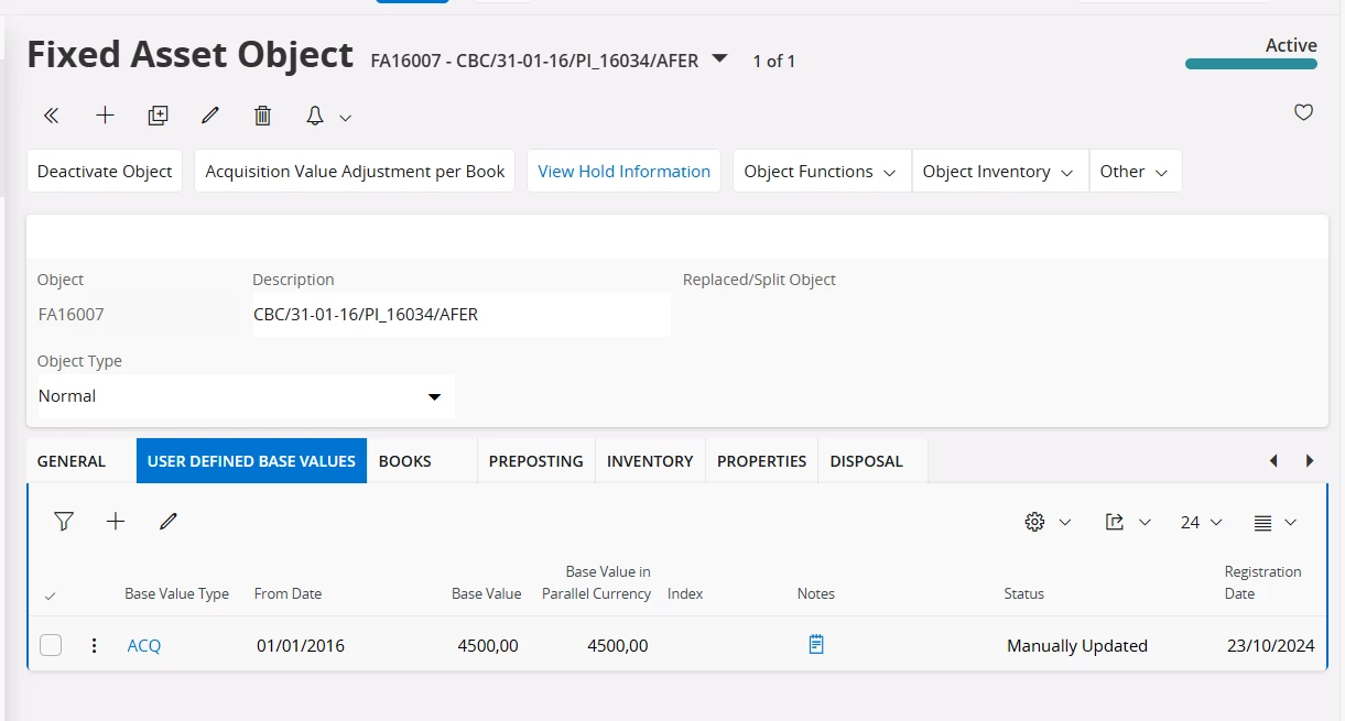 Fixed asset object value is not updated | IFS Community