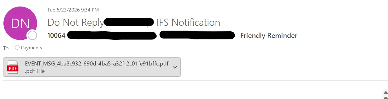 Reminder Letter email attachment issue | IFS Community