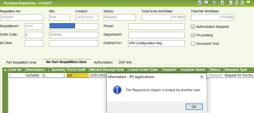 The Requisition Object Is Locked By Another User IFS Community