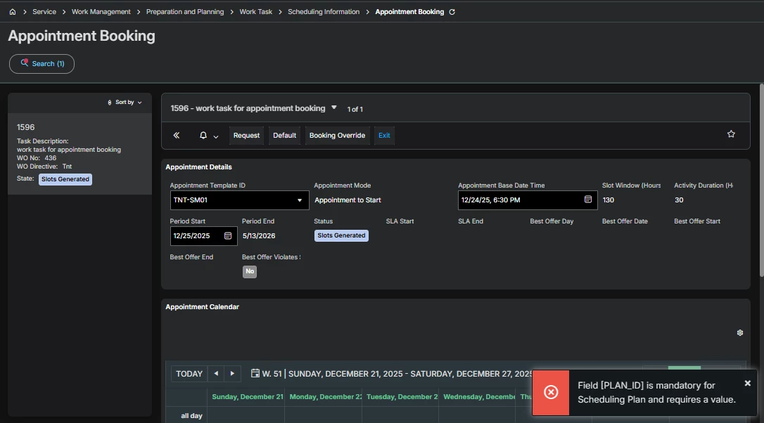 Not able to request on Appointment booking on Work Task | IFS Community