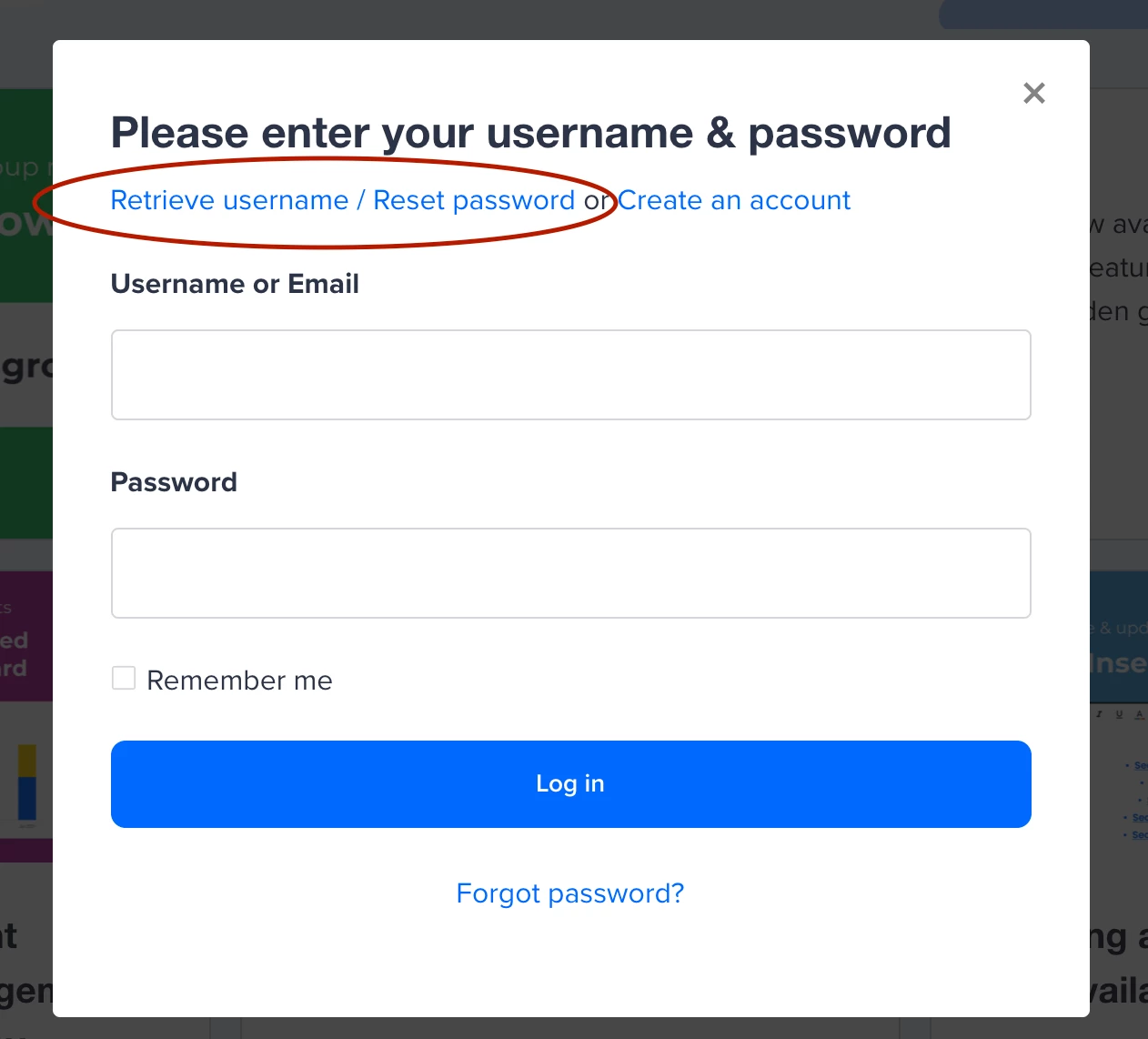 Retrieve Username functionality on login pop-up - In Beta? Needs ...