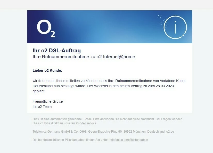 O2 my Home S Portierung der Festnetznummer von Kabel Vodafone zu O2 und Kündigung des Internet ...