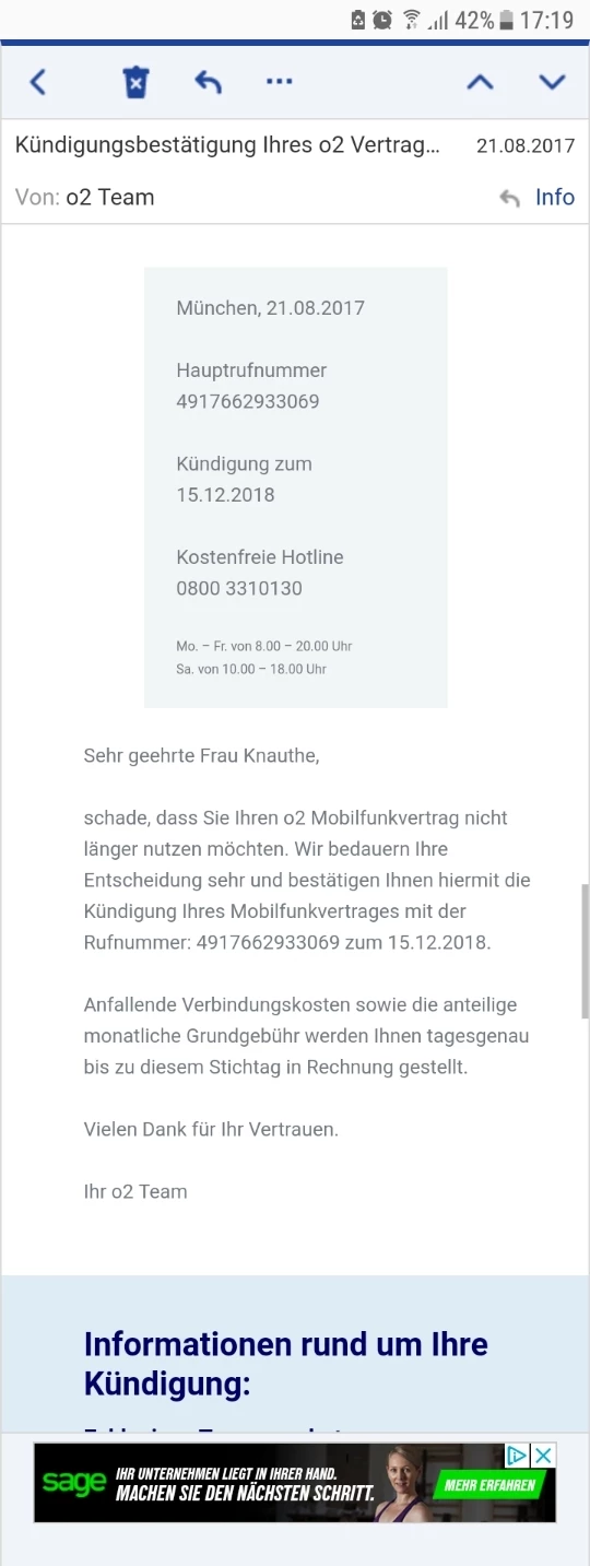 Warum ist mein Vertrag trotz Kündigungsbestätigung in der O2 App ...