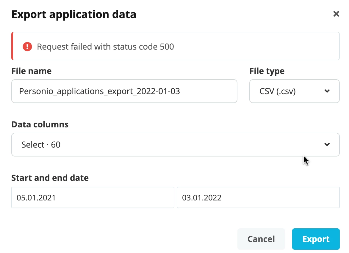 Candidate Export Re Failed With Status Code 500 What Does It 