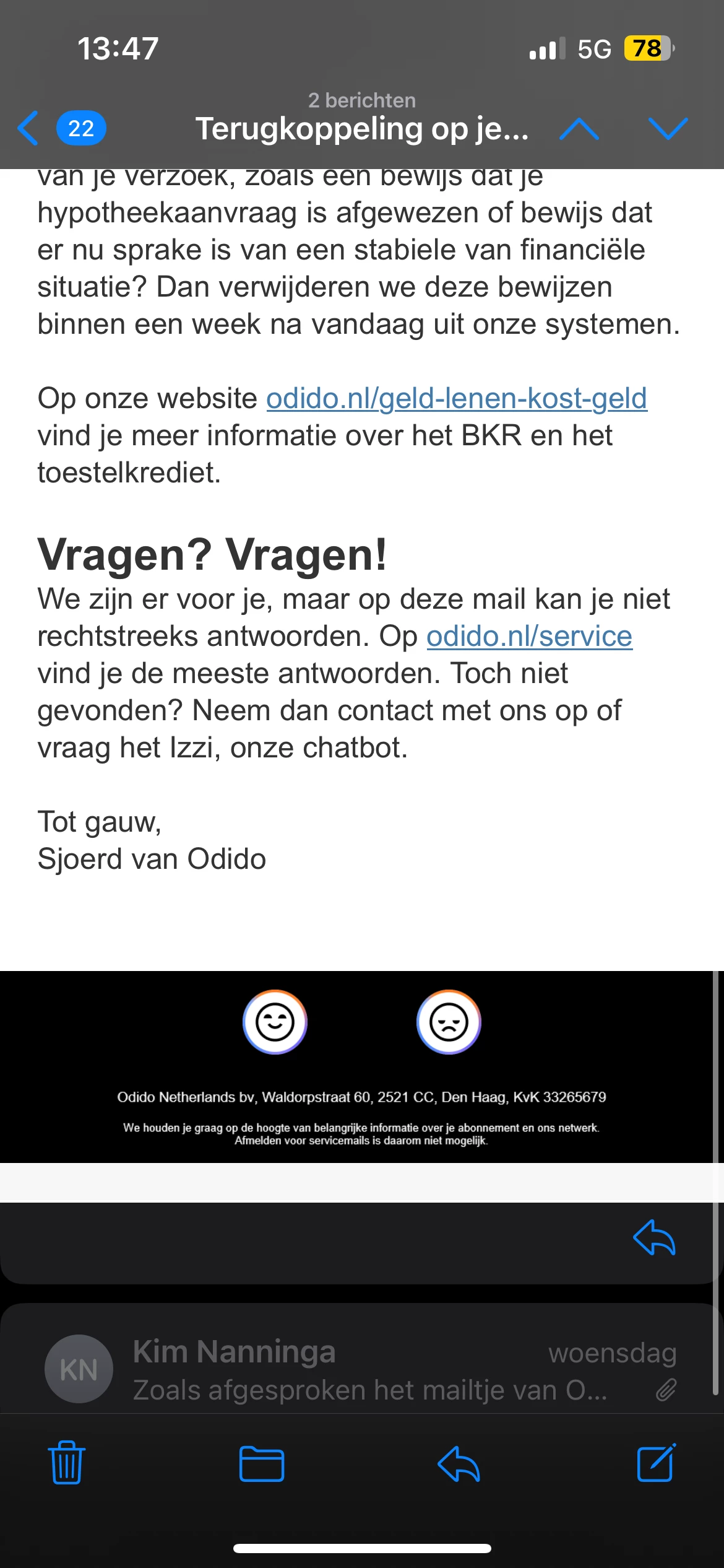 Verzoek verwijdering negatieve codering BKR doorgeven BKR | Odido community