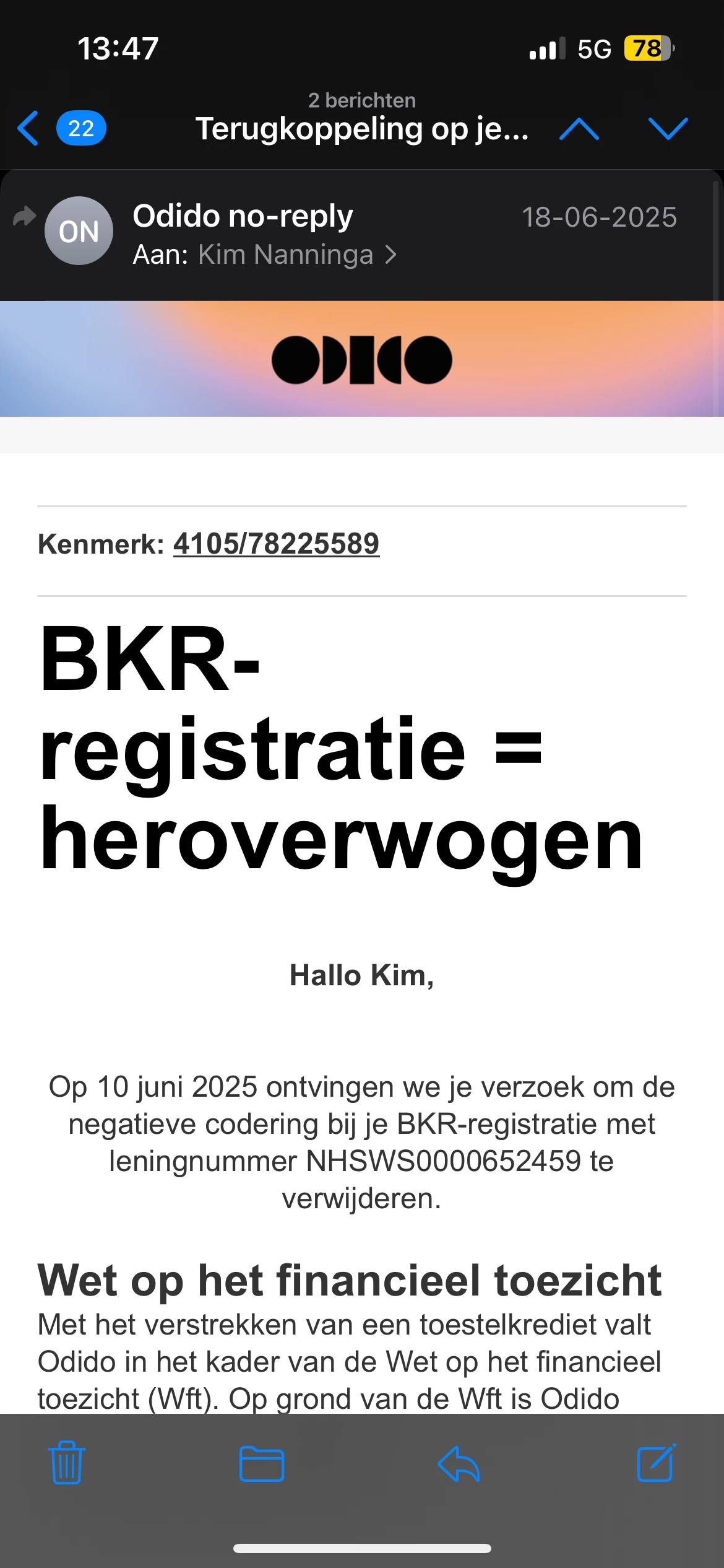 Verzoek verwijdering negatieve codering BKR doorgeven BKR | Odido community
